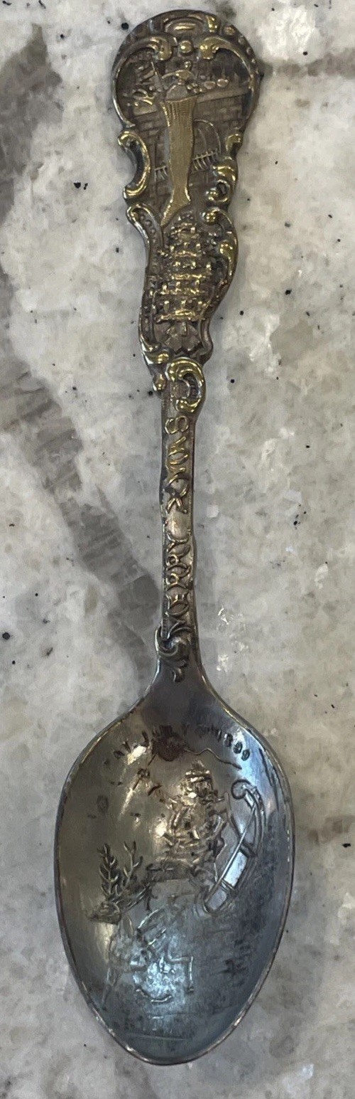 Antique Merry Xmas Happy New Year 4-Spoon Santa Pat 1899 Utensil