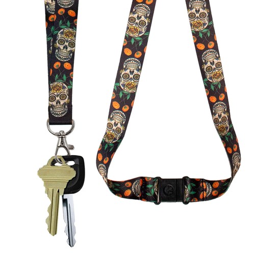 Sugar Skull Lanyard Black Floral Design Lightweight Neck Strap for ...