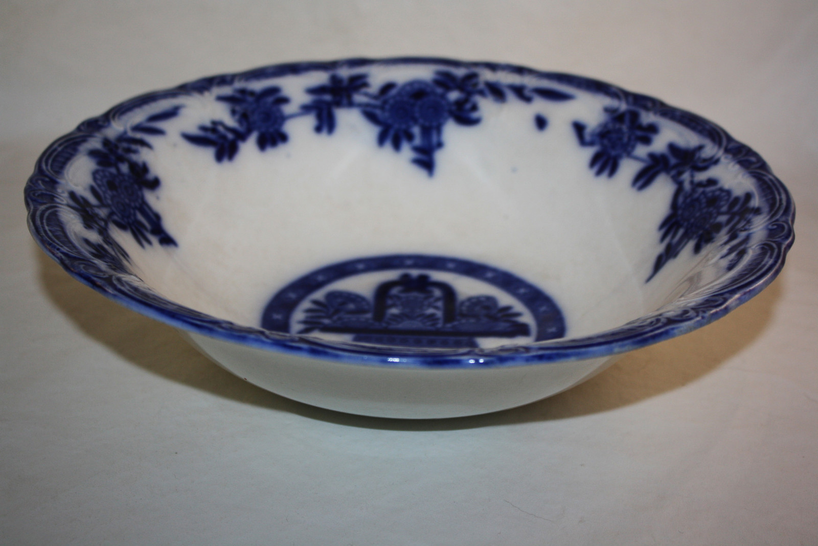 VICTORIAN BOURNE AND LEIGH, FLOW BLUE DELPH PATTERN LARGE BOWL BURSLEM ...