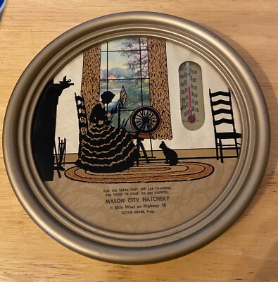 Vintage Round Advertising Silhouette Framed Thermometer Excellent ...