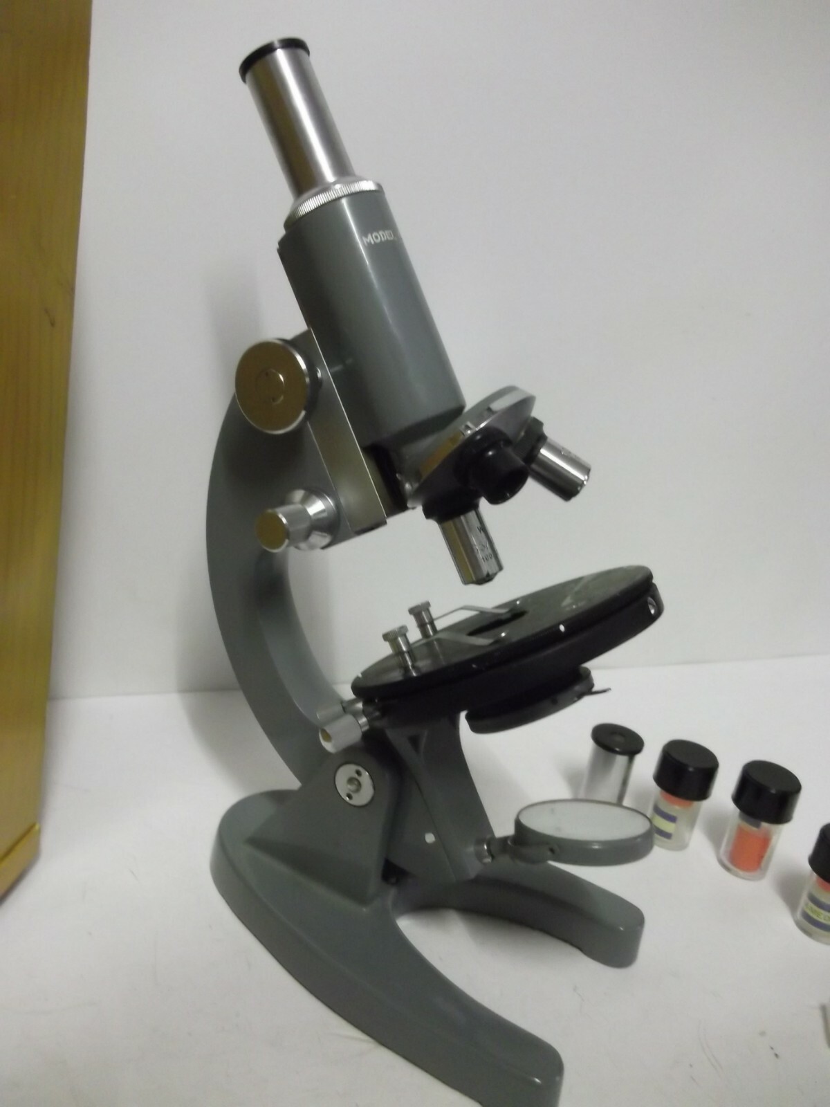 Metal Grey Microscope in wooden case | eBay UK