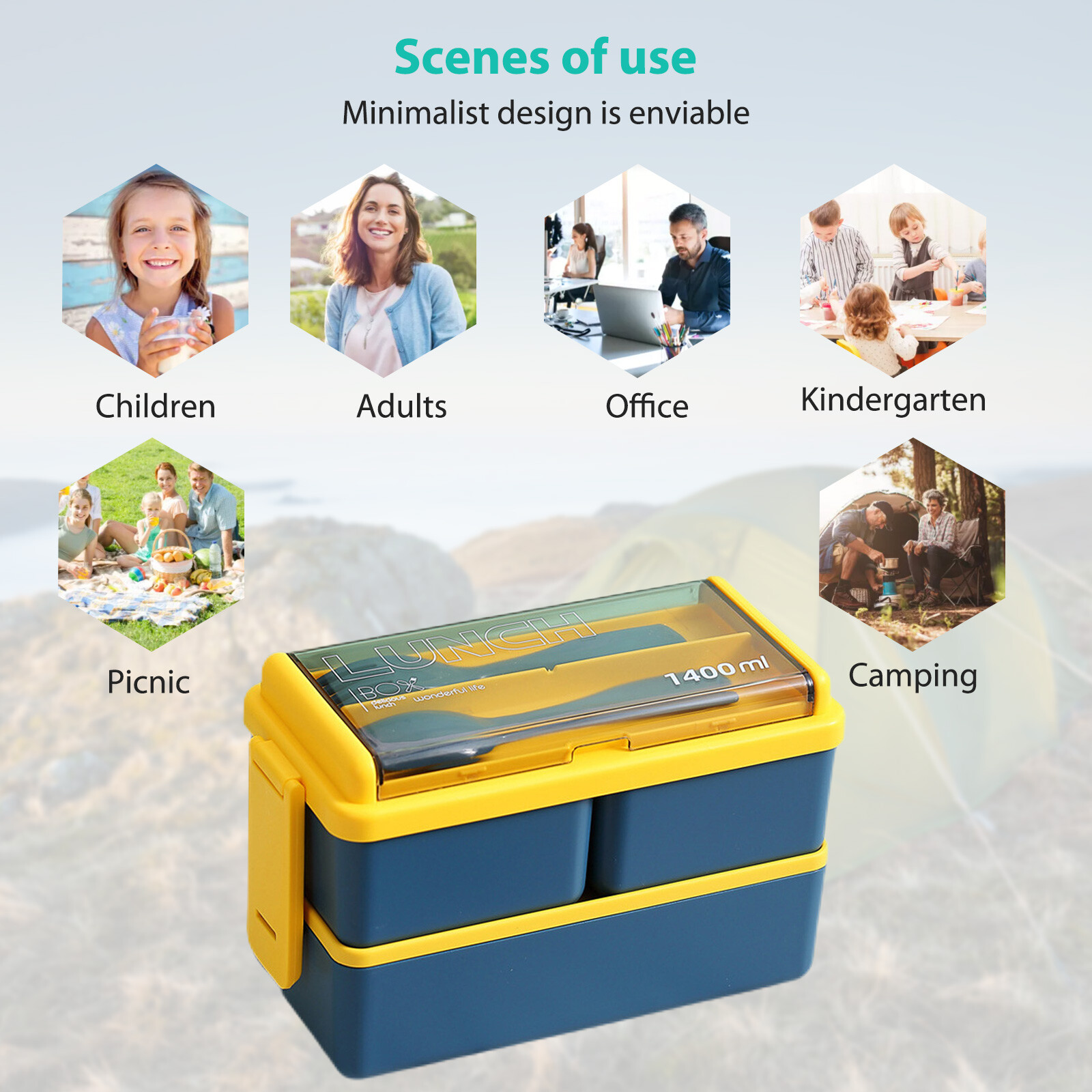 1400ML Bento Box Plastic Double Layer Microwave Bento Boxes Portable ...