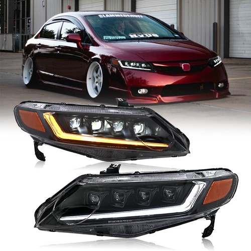 New Pair 4 Lens LED Headlights Fit For Honda Civic 2006-2011 Front Lamp ...