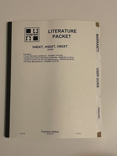 HYSTER H40XT, H50XT, H60XT LITERATURE PACKAGE - WARRANTY, PERIODIC ...