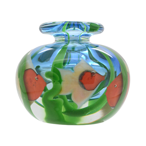RAYMOND D. MATTHEWS JR Seaweed Fish Green Blue Art Glass Signed ...