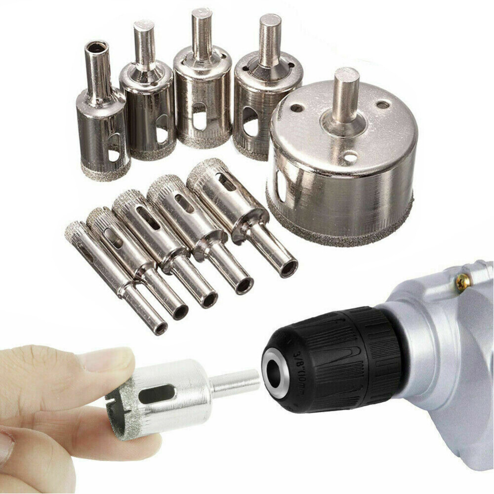 10Pcs Diamond Holesaw set Holes Saw Drill Bit Cutter Tile Glass Marble ...