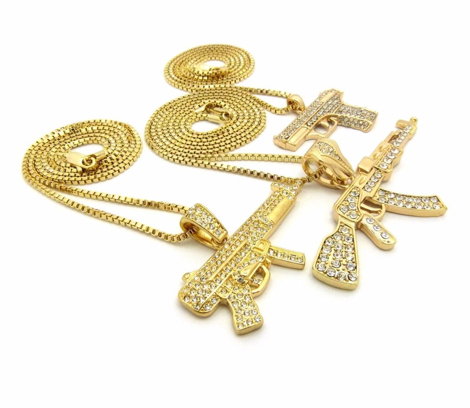 MENS MACHINE GUN AK47 CHOPPER ,UZI WEAPON, GUN,PENDANT BOX CHAIN 3 ...