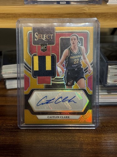 2024 WNBA Panini Select Caitlin Clark Gold Prizm Auto Patch Rookie card ...