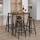 5PCS Bar Table & Stools Set Industrial Bistro Set w/ Wine Rack & Glass ...