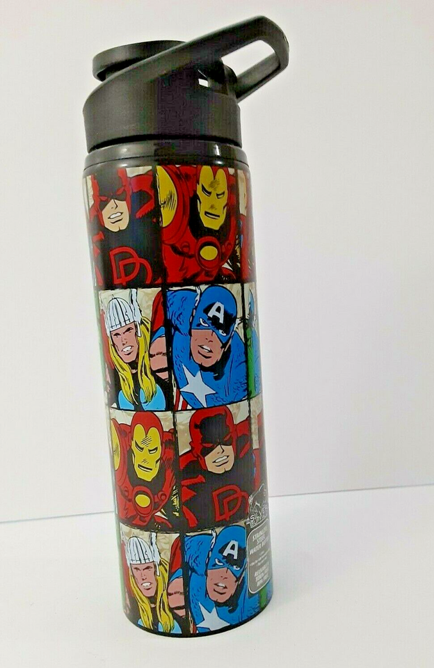 Marvel Comics Stainless Steel WATER BOTTLE Flip Top by Silver Buffalo ...