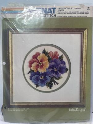 VINTAGE BERNAT CHART From Kit - PANSY BOUQUET - 10" x 10" with floss ...