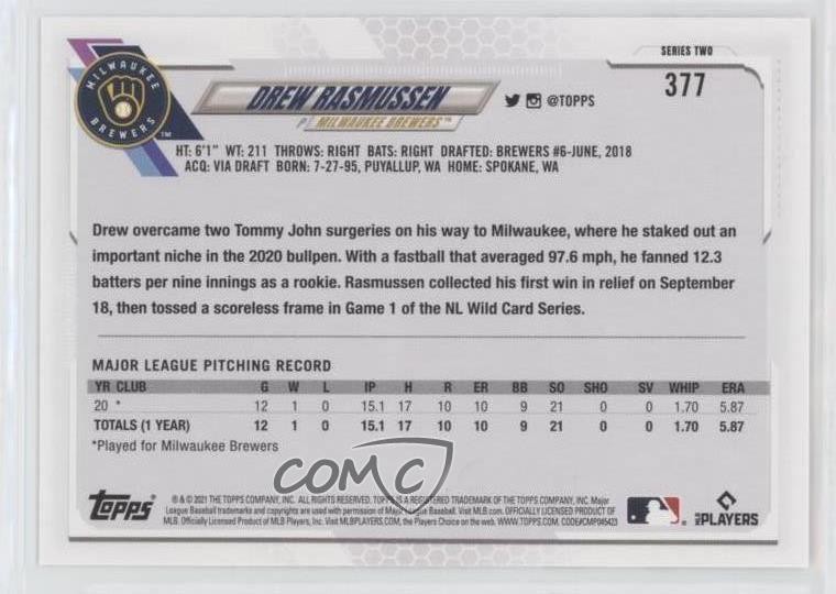 2021 Topps Wal-Mart Orange Stars Drew Rasmussen #377 Rookie RC 0d8 | eBay