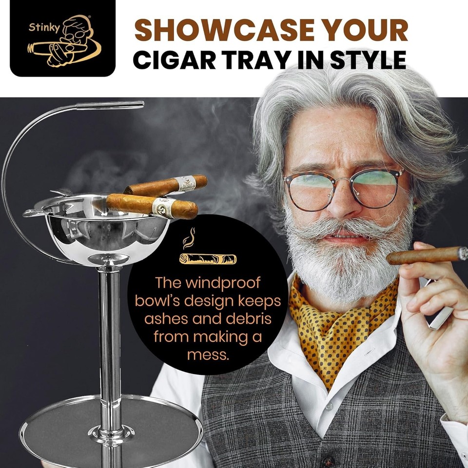 Stinky Cigar Floor Standing Stainless Steel Ashtray, Carry Handle, 4 ...