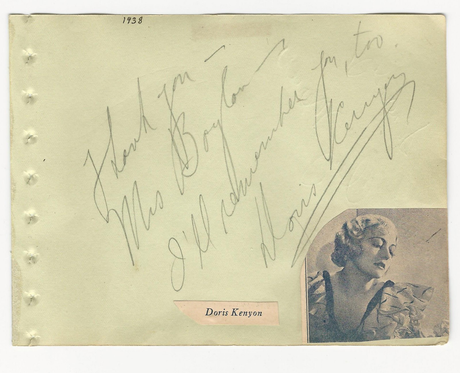 Doris Kenyon & Clay Mercer Signed Autographed 1938 Album Page | eBay