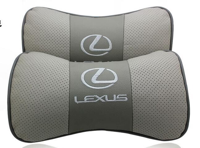 LEXUS Logo Neck Car Pillow Cowhide Leather PP Cotton Headrest 2 Set ...