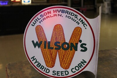 RARE 1950s WILSON'S HYBRID SEED CORN DEALER 2-SIDED PAINTED METAL ...
