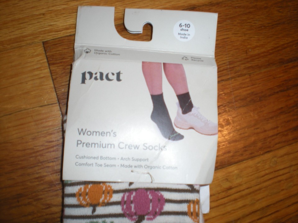 NIP PACT Organic Cotton Pumpkin Patch Crew Socks in Beige Brn & Orange ...