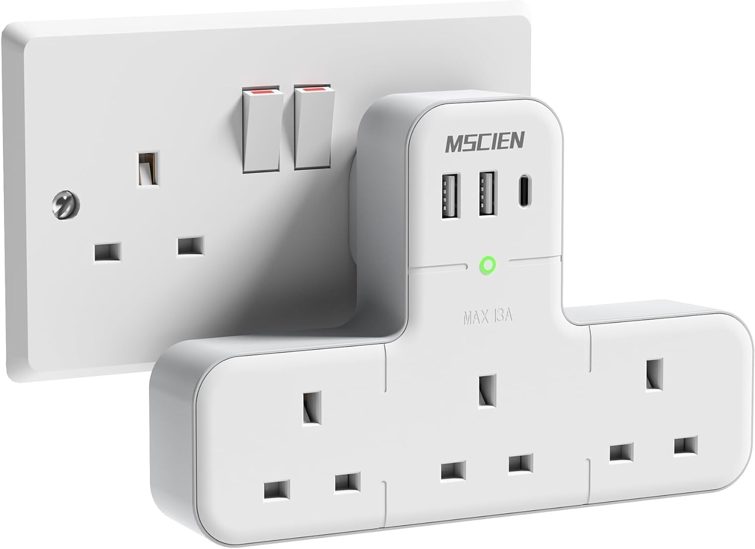 6-IN-1 Extension Plug with 3 Way 3 USB Multi Plug Adaptor UK - 315 Deg ...