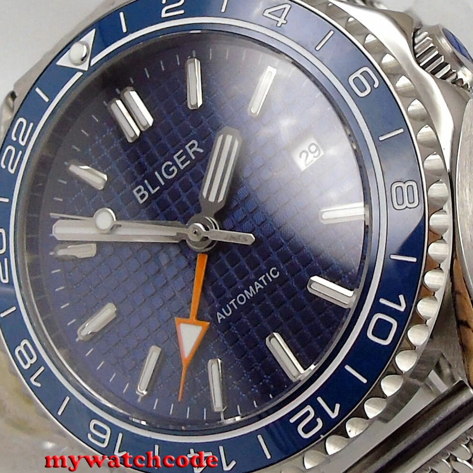 41mm bliger blue dial Sapphire glass GMT date automatic mens Watch ...