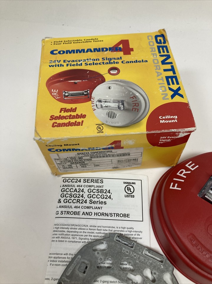 NEW GENTEX GCS24CR - Selectable Candela Strobe, Ceiling Mount, Red Face ...