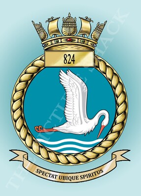 824 NAVAL AIR SQUADRON CREST ON A METAL SIGN 5 x 7 INCHES FITS STANDARD ...