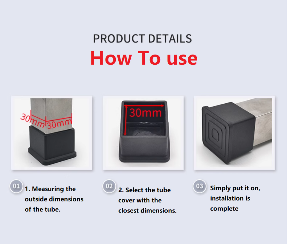 Square / Rectangular Plastic End Cap Black, PVC Soft Rubber Caps Tube ...