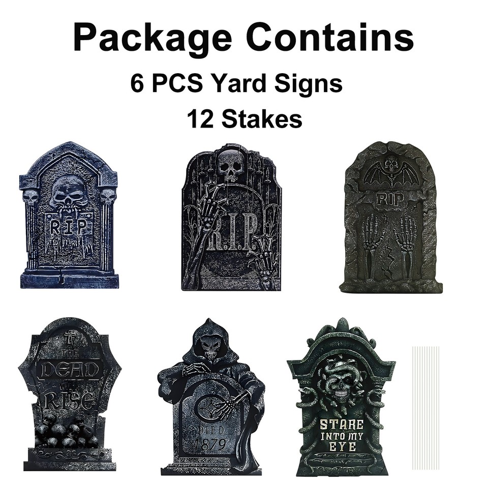 Large Halloween Foam Tombstones w/ Stakes RIP Scary Cemetery Decor ...