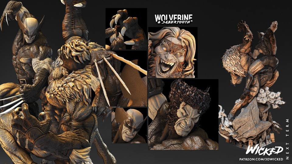 WOLVERINE vs SABERTOOTH Statue Diorama Marvel X-Men Resin Model Kit ...