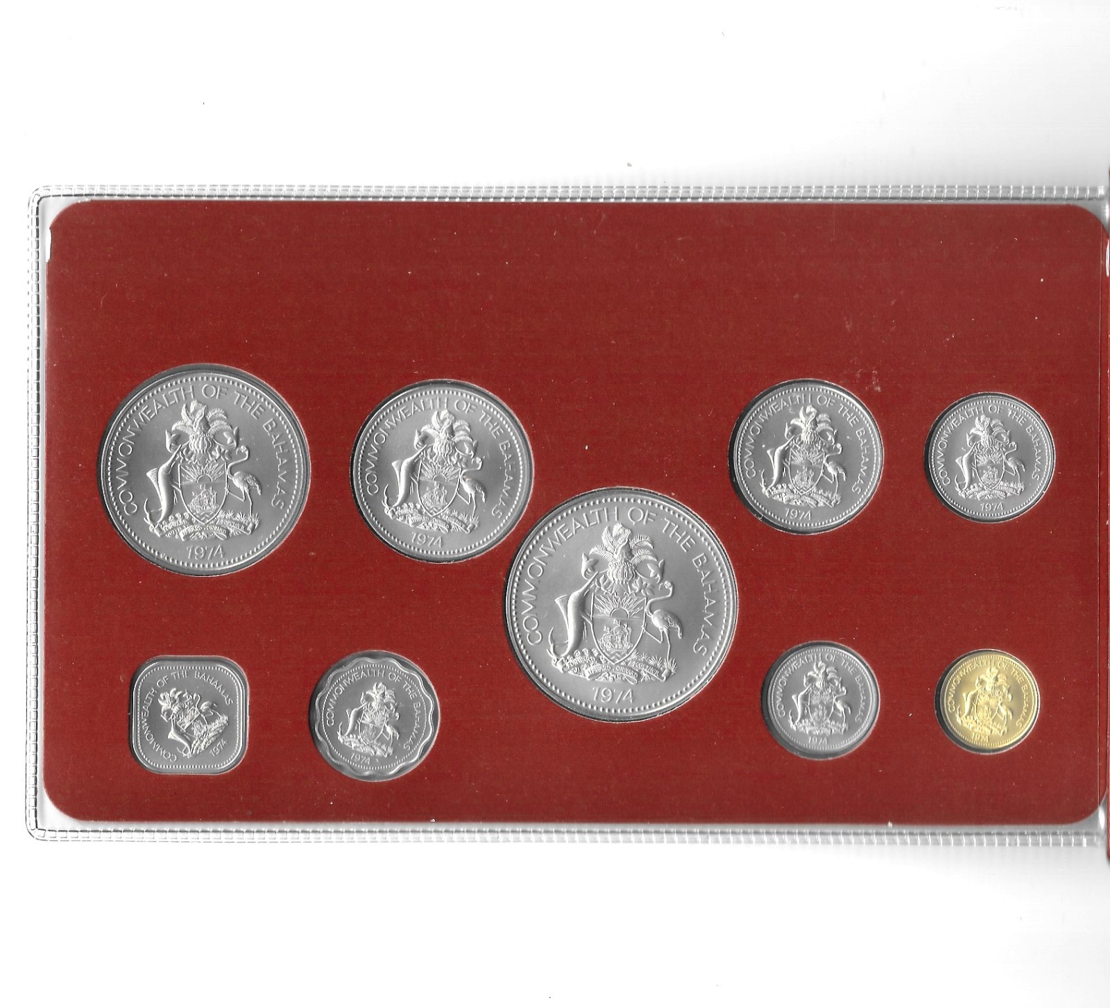 1974 Coins of The Bahamas, 9 Coin Uncirculated Specimen Set, Franklin ...