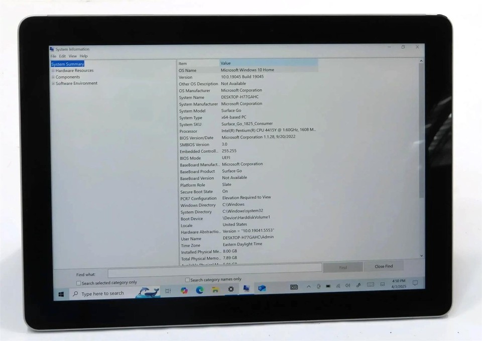 Microsoft Surface GO 1825 10'' Intel Pentium 4415Y 1.6GHZ 8GB 128GB WIN ...