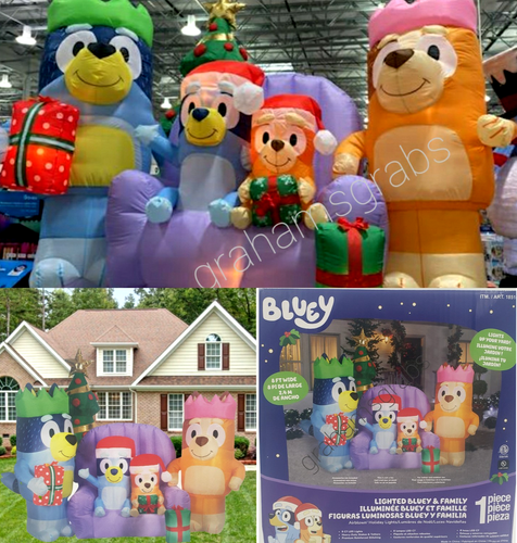 BLUEY FAMILY CHRISTMAS LIGHTED 8' WIDE INFLATABLE 2025 NEW 6.6' Gemmy ...