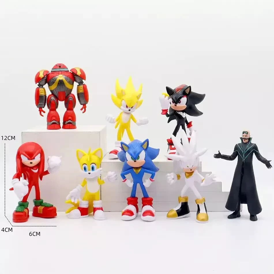 8PCS Sonic Hedgehog Action Figures Set PVC Collectible Toys Kids Gift ...