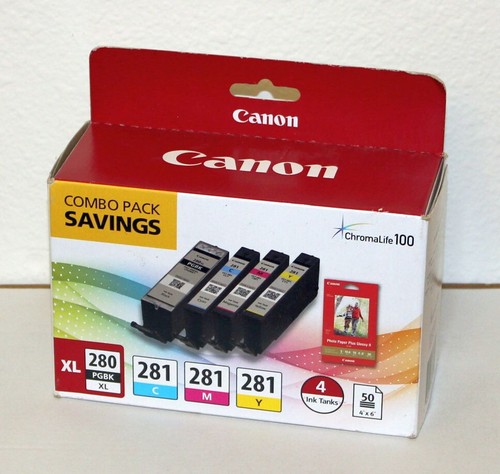 4-pack Genuine CANON 280XL Black 281 Color C/M/Y Ink Cartridges with ...