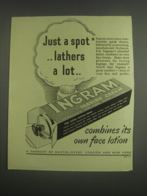 1953 Ingram Shaving Cream Ad - Just a spot.. Lathers a lot | eBay