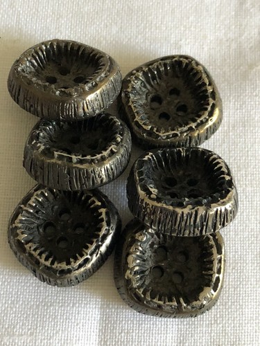 Unusual Square Tarnished Silver Look 4-Hole Buttons X 6 Reclaimed ...