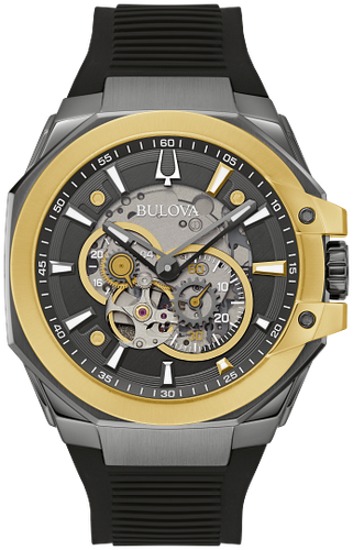 New Bulova Maquina Marc Anthony Black Skeleton Dial Rubber Band Men ...