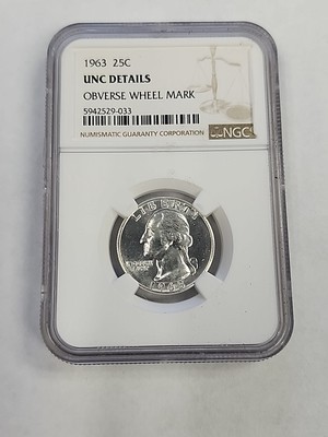 1963 25c Silver Quater Ngc Unc Dtails [Obv.wheel Mark] | eBay