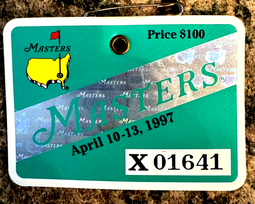 1997 USED MASTERS GOLF BADGE~COLLECTORS ITEM~LOWEST PRICE~TIGER WOODS ...