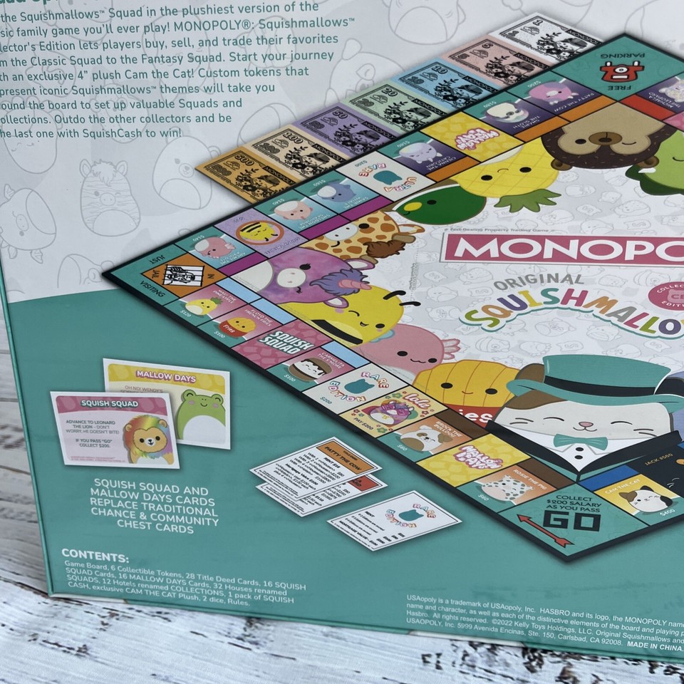 Monopoly Squishmallows Collector's Edition Feature Cam Cat Plush - Free ...