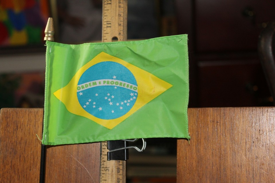 Vintage Desk Top Flag 4" x 6" With Wooden Stand Brazil | eBay