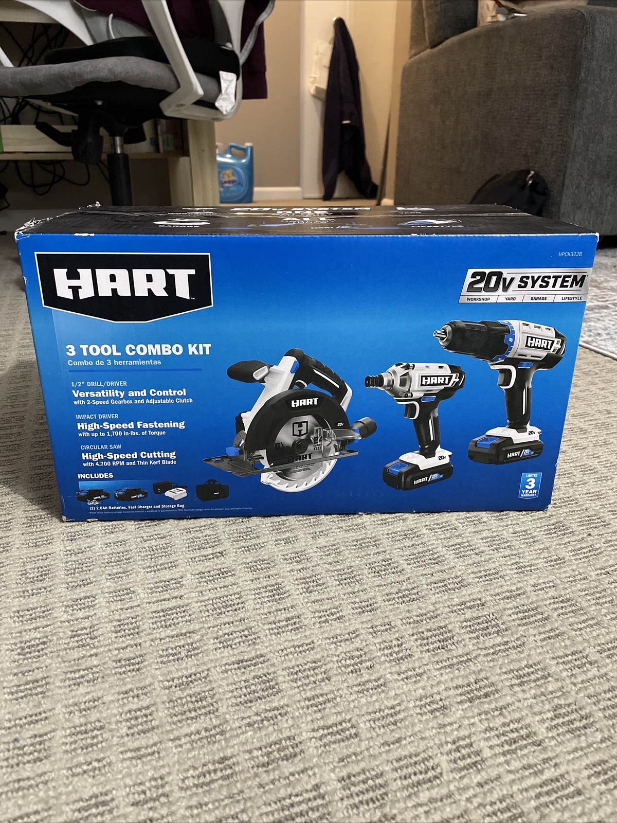 HART 20-Volt 3 Tool Combo Kit (2) HART 20-Volt 2.0Ah Lithium-Ion ...