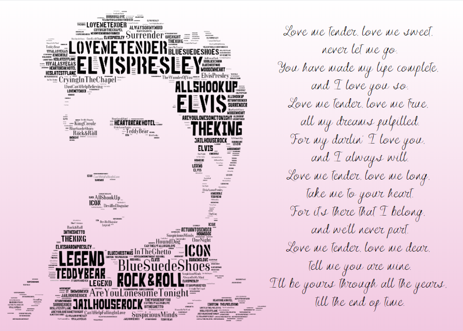 Elvis Presley v2 Love songs Lyrics - 4 choices - Word Art - Keepsake ...