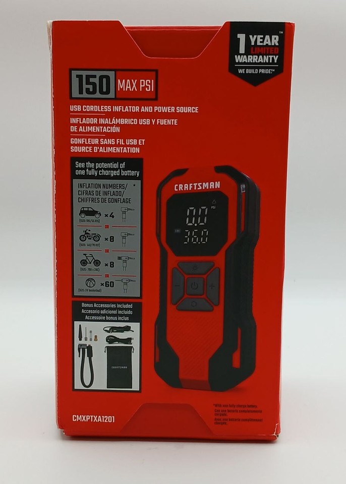 CRAFTSMAN CMXPTXA1201 12V USB Cordless Inflator and Power Source | eBay