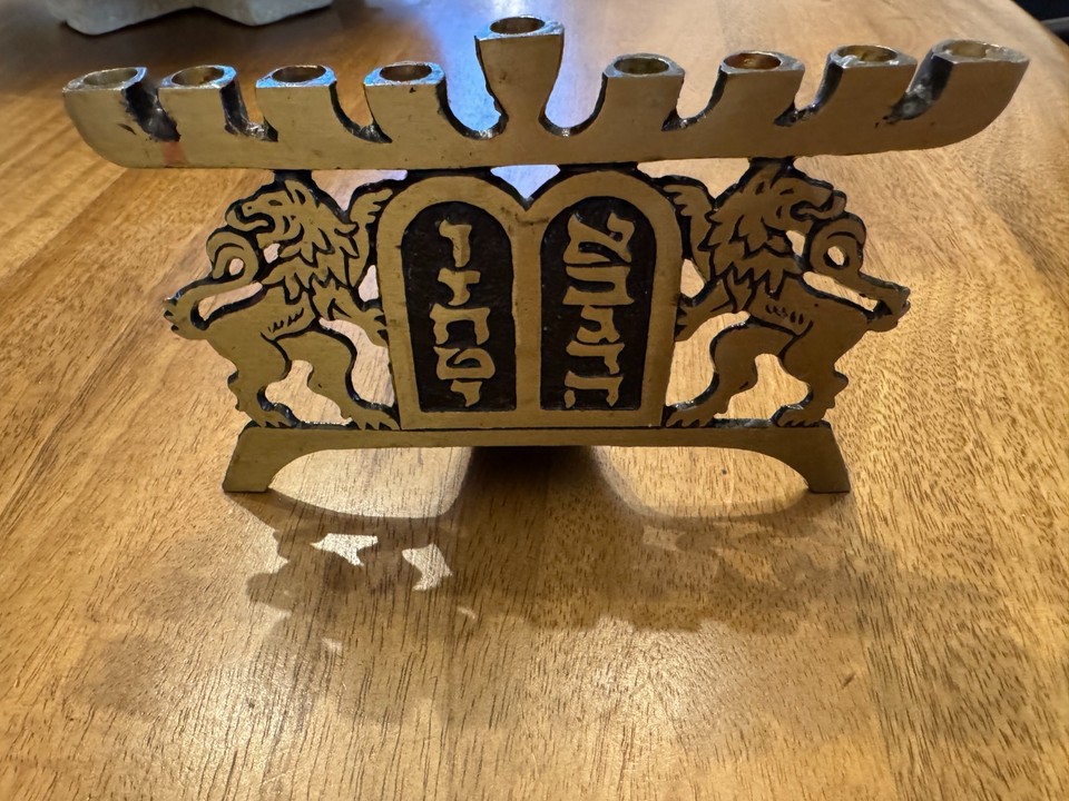 Vintage Brass Israel Menorah Hen-Holon Tablets of Covenant Hanukkah | eBay
