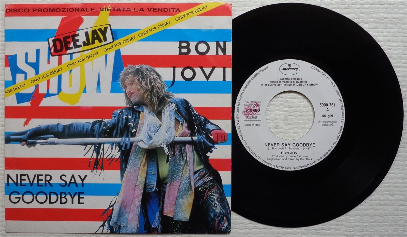 BON JOVI 'Never Say Goodbye' 1986 Italian promotional 7" vinyl single ...