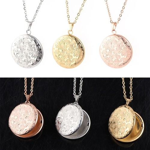 Flower Carving Necklaces Round DIY Necklace Photo Frames Pendant Family ...