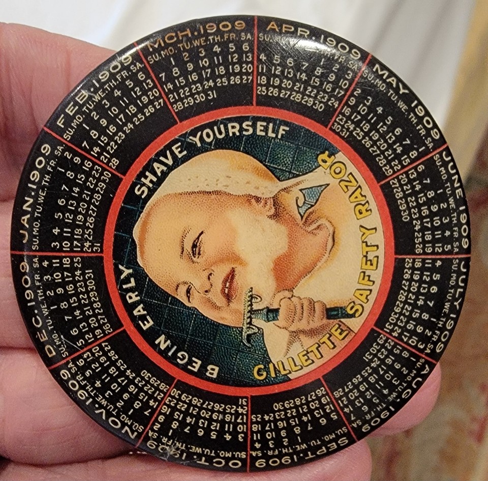 1909 GILLETTE SAFETY RAZOR Calendar Pocket Advertising Mirror | eBay