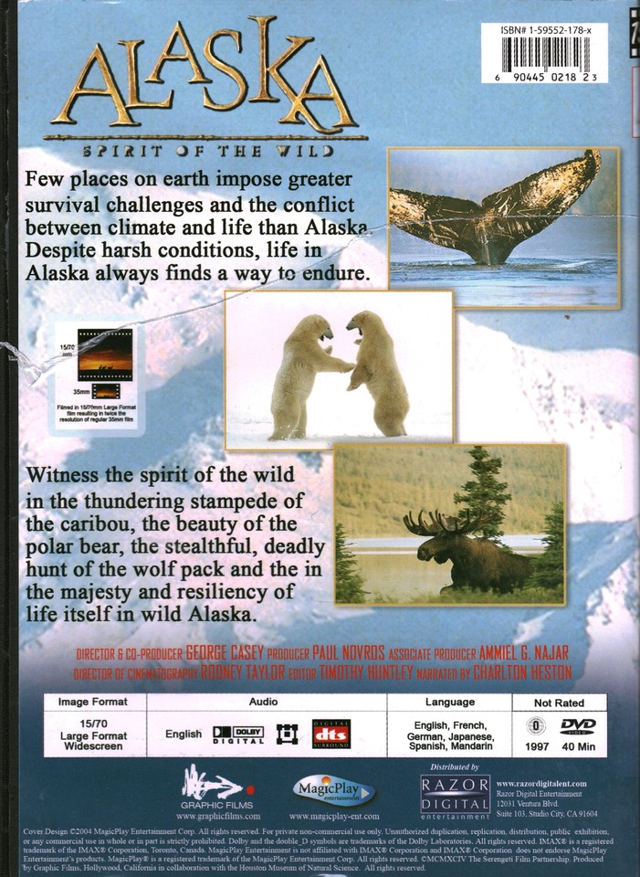 Alaska Spirit of the Wild (DVD, IMAX, Charlton Heston, Documentary ...