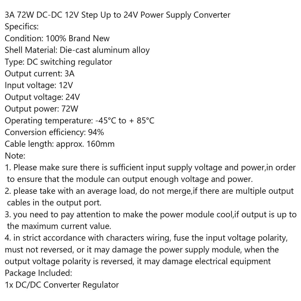 12V Step Up to 24V 3A 72W Car Power Supply Converter Regulator ...