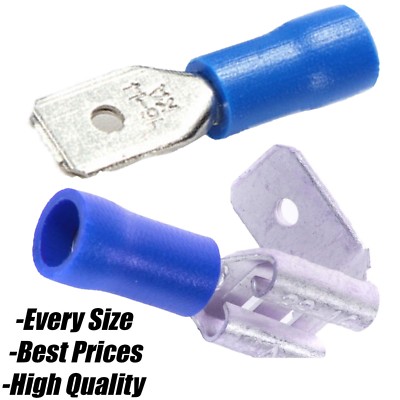 Blue Insulated Copper Crimp Male Spade Tab Piggyback Terminals Wire ...